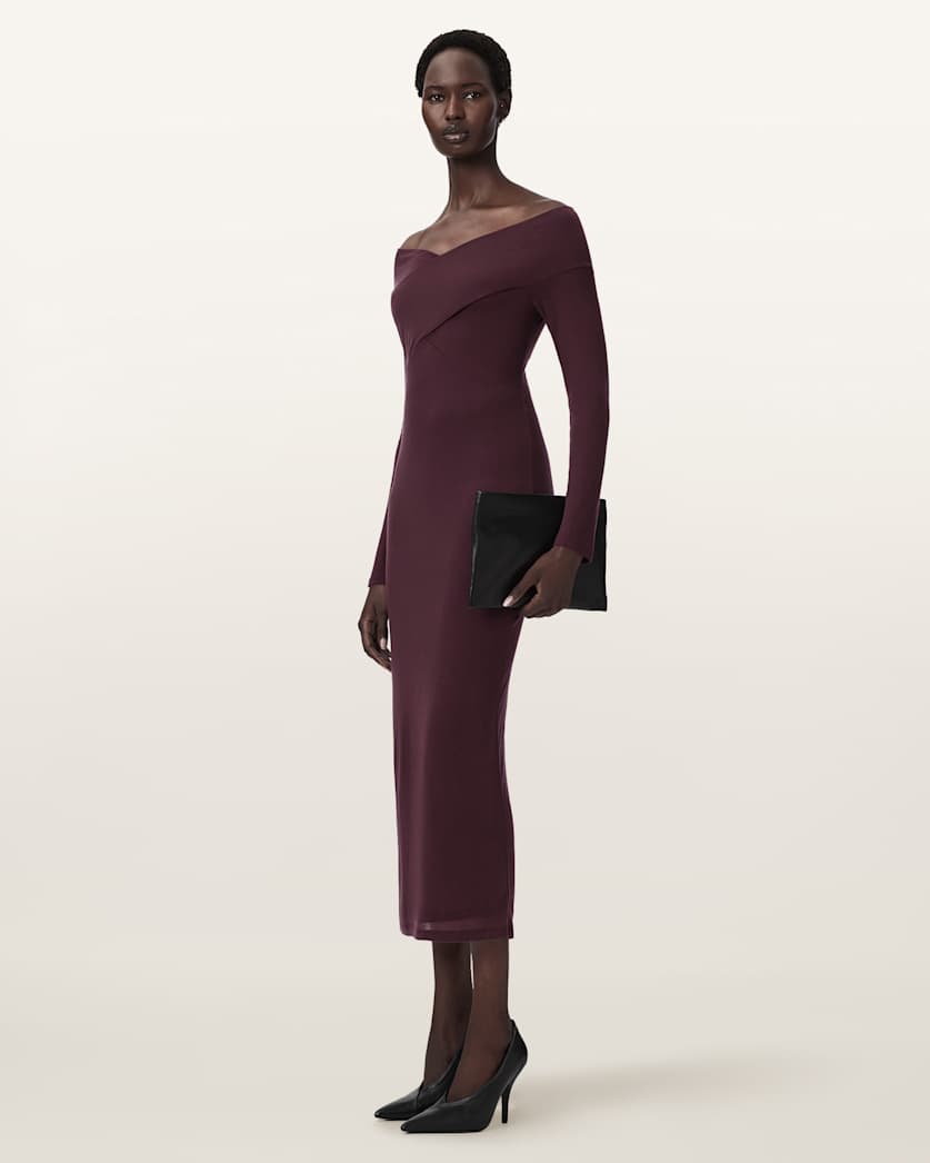 Delta Bodycon Jersey Midi Dress OXBLOOD RED | ALLSAINTS